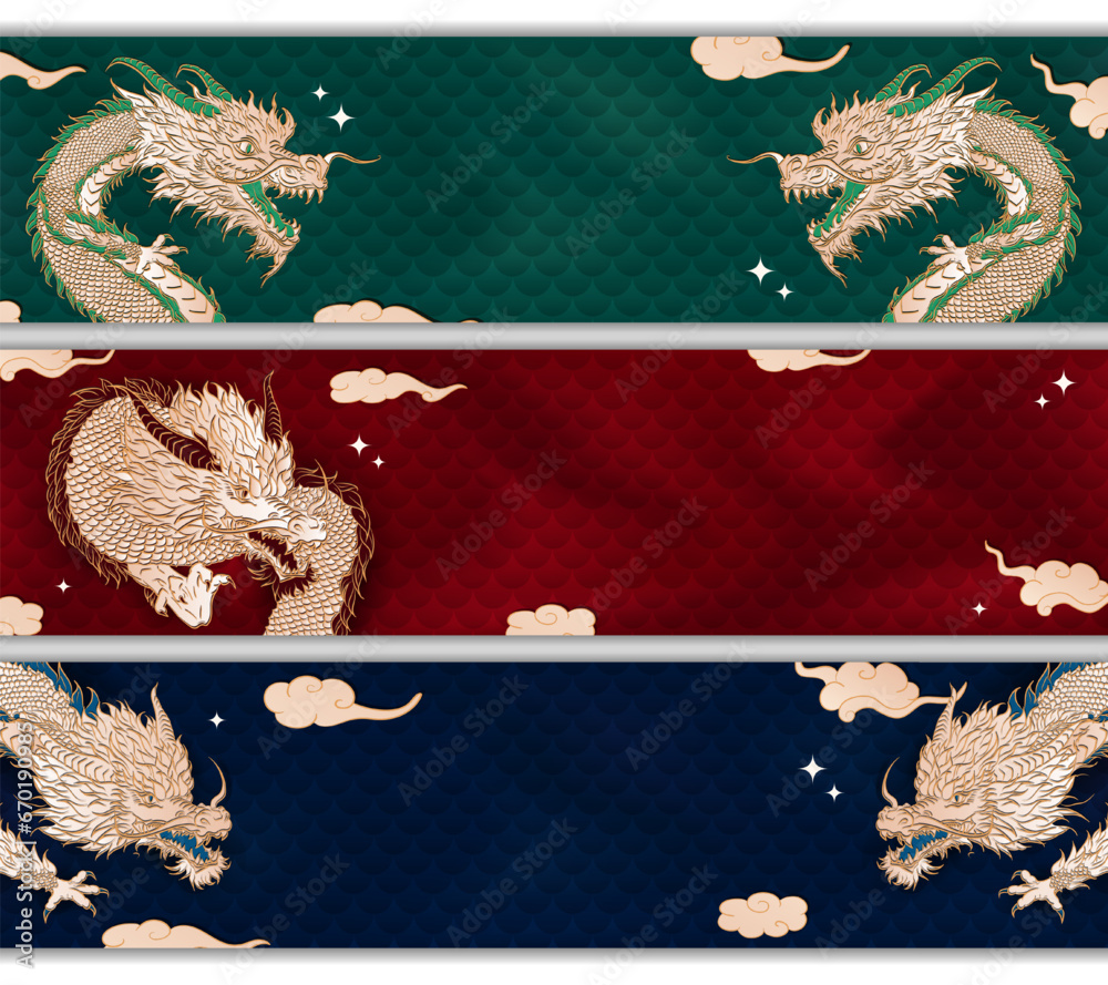 Set of green, red, blue blank billboards with hand drawn paper cut ...