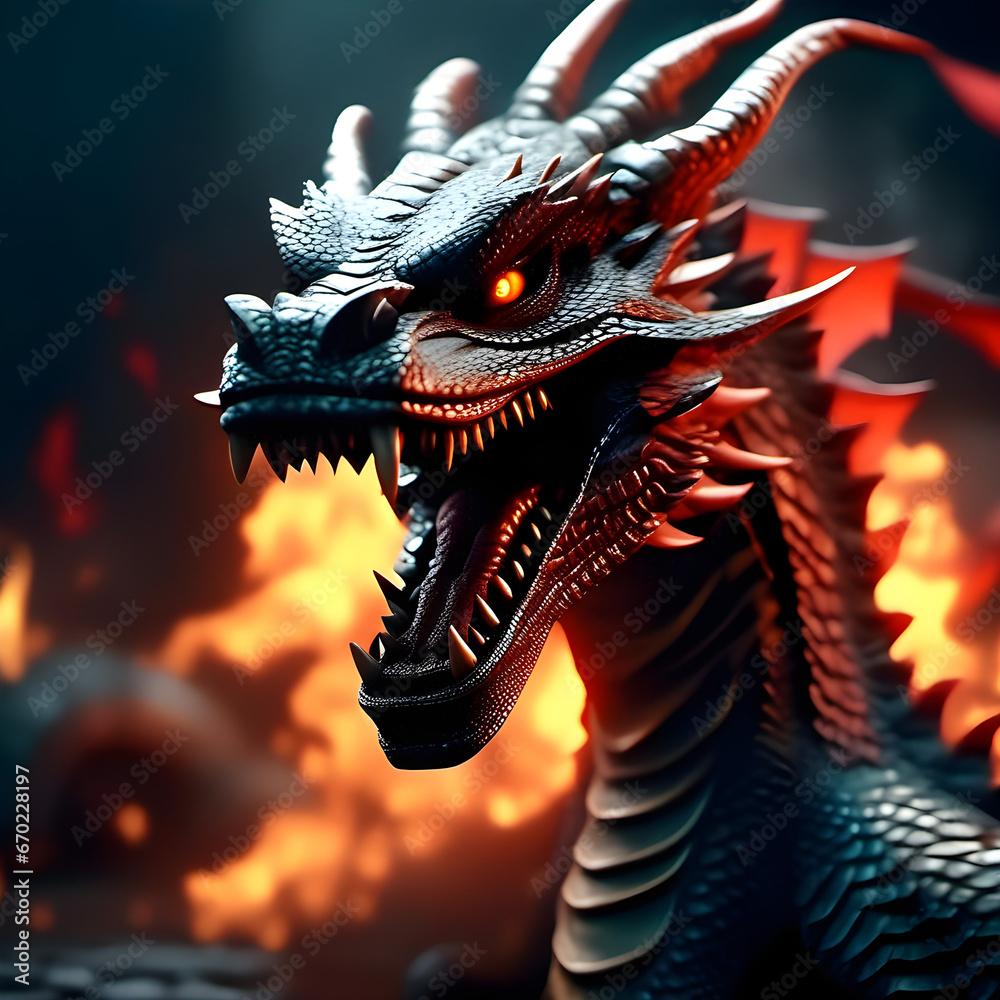 Mad dragon destroying the world. Angry reptile with a growl giving a ...