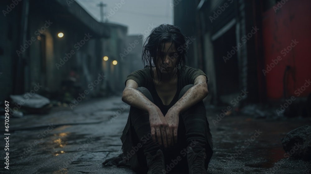 person feeling abandoned on a desolate street generative ai Stock ...