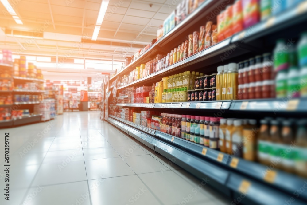 shelf product commodity supermarket blurred Abstract background blur ...