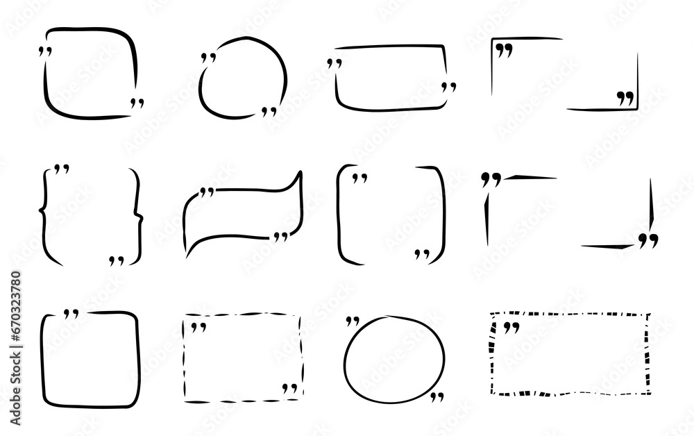 Quote marks, commas, message box. blank speech bubble balloon set hand ...