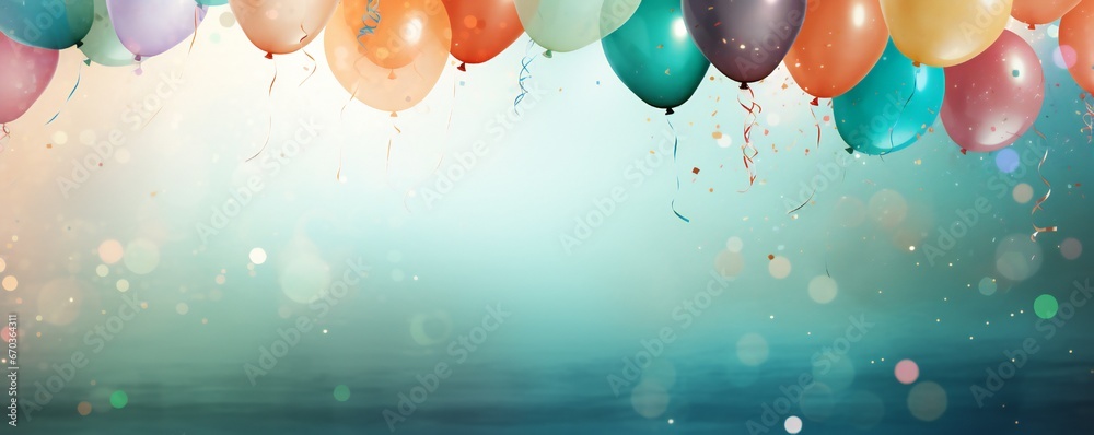 Soft gentle Birthday background composition with balloons and confetti ...