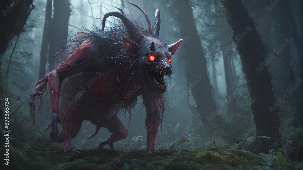 symphony of monstrous beings wandering through the forest, evoking fear ...