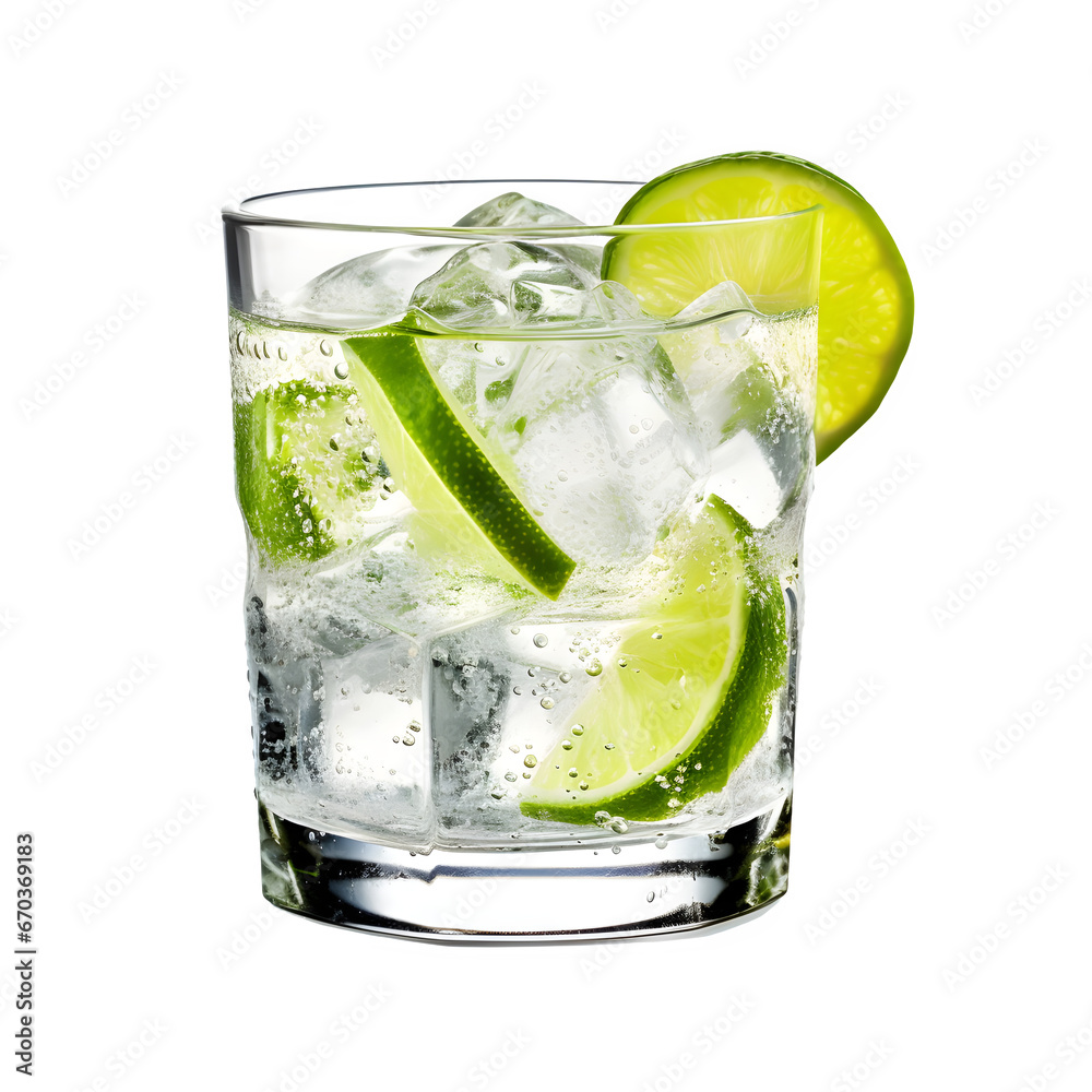 Gin tonic with sliced lime in glass isolated on transparent background ...