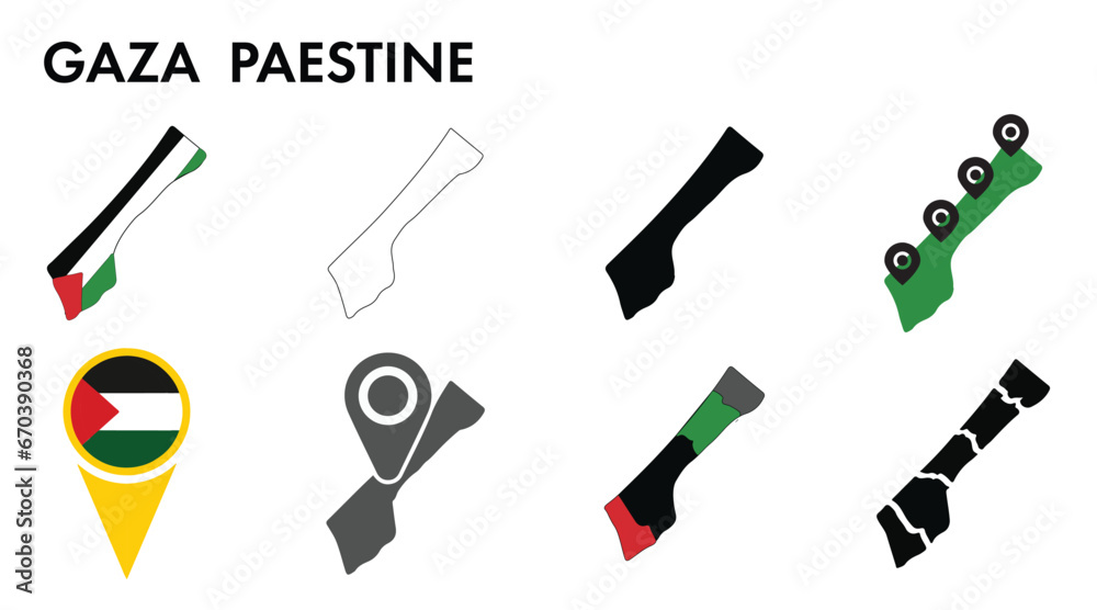 Set of Gaza Palestine map isolated on white background, vector ...