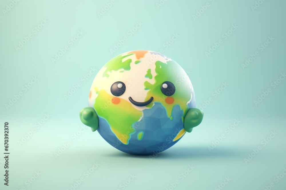 Cute animated globe with a joyous expression, emphasizing positive ...
