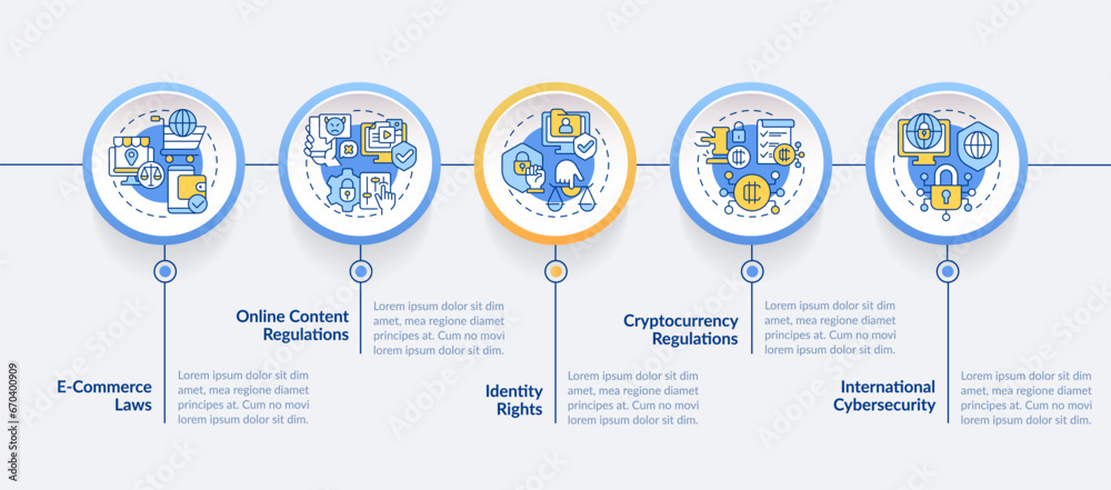 2D cyber law vector infographics template with line icons, data ...