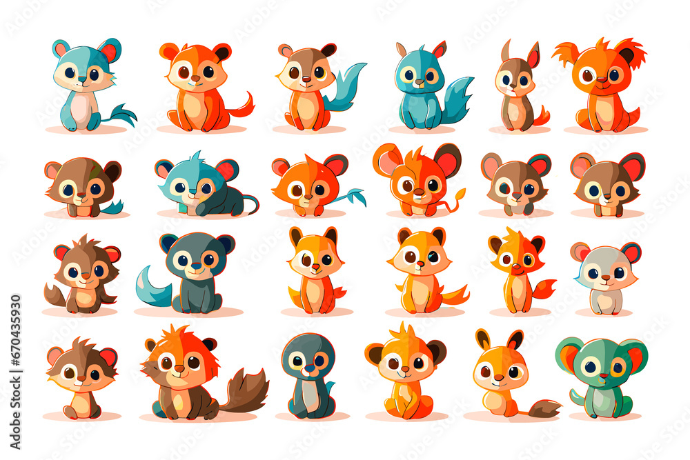 Colorful set of little cartoon animals characters clipart bundle. Baby ...