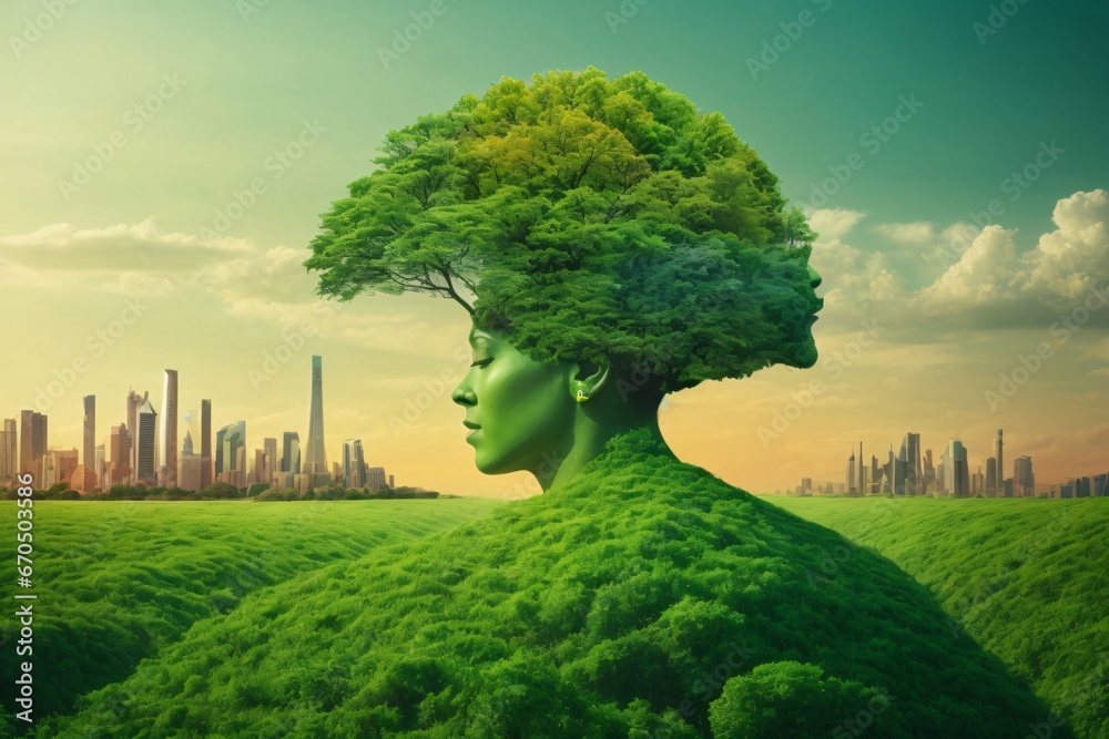 Sustainable environment concept. The image depicts human thinking towards preserving nature ...