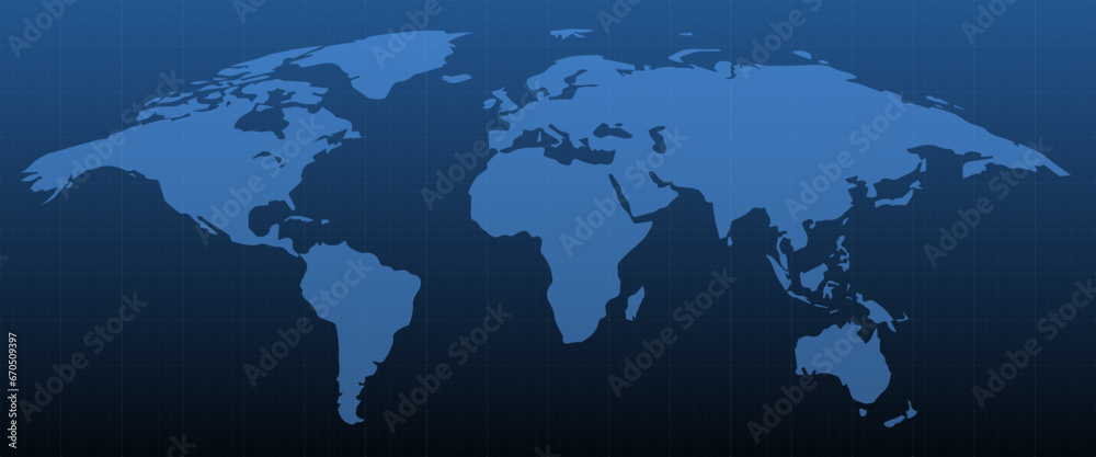 Blue blank vector world map isolated on dark blue background. Flat earth, globe world map icon ...