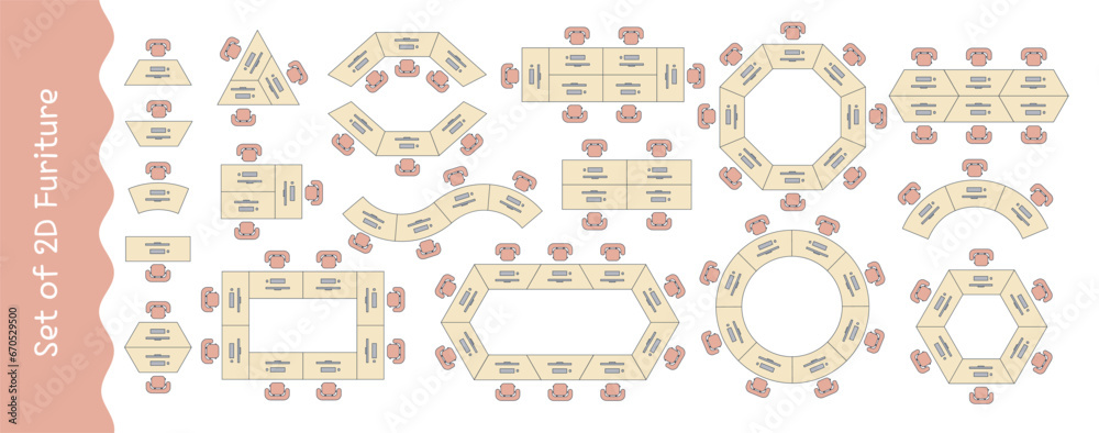 Furniture for the floor plan. Top view tables for office. Perfect for ...