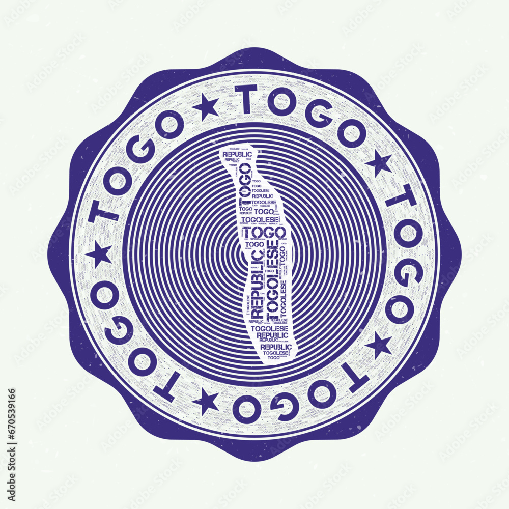 Togo seal. Country round logo with shape of Togo and country name in ...