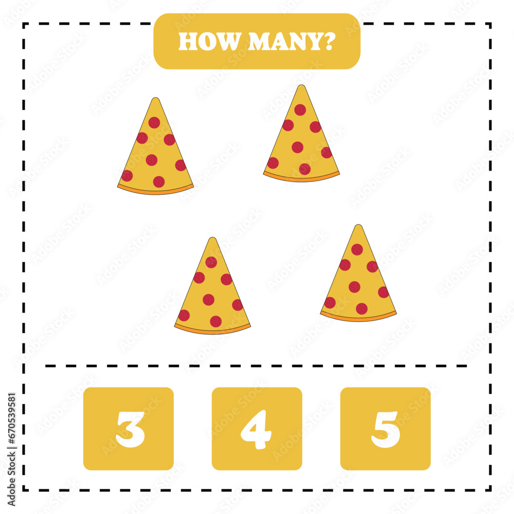 How many pizza are there? Educational worksheet design for children ...