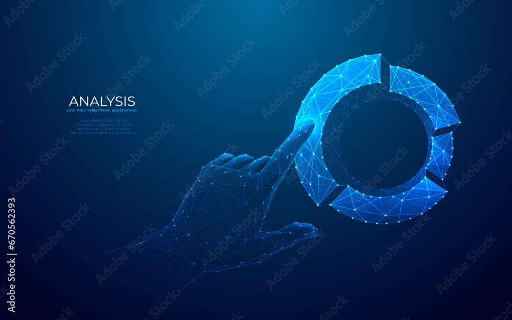 Abstract hand touching on pie chart in technology blue colors on dark ...