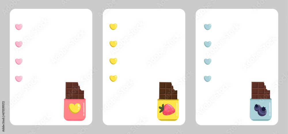 Cute cartoon to do list, check list, note with chocolate bar with ...