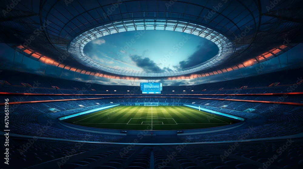Soccer Stadium Under the Glowing Night Sky: A Field of Dreams, soccer ...