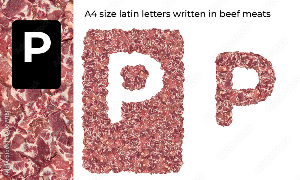 A4 size latin letters written in beef meats Stock Photo | Adobe Stock