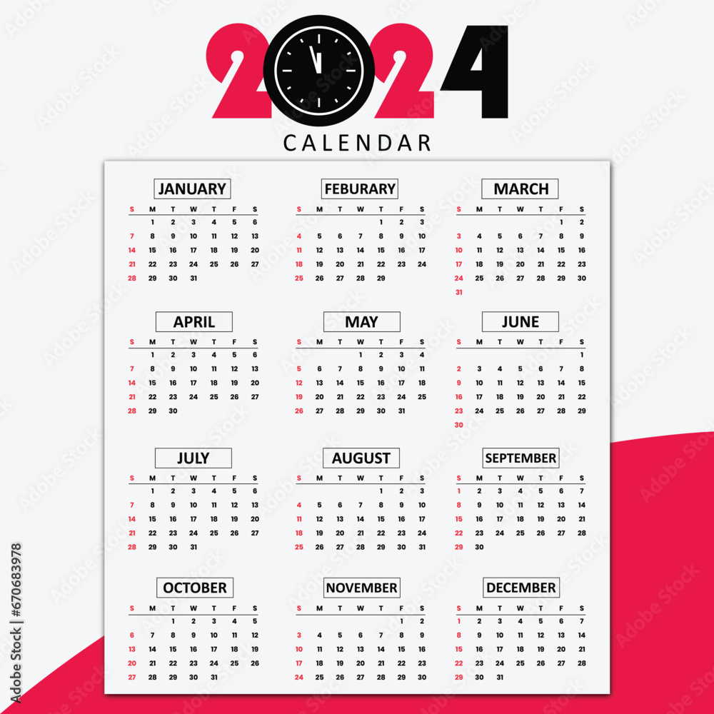 vector 2024 new year calendar template, Simple planner design template ... vector 2024 new year calendar template, Simple planner design template ...