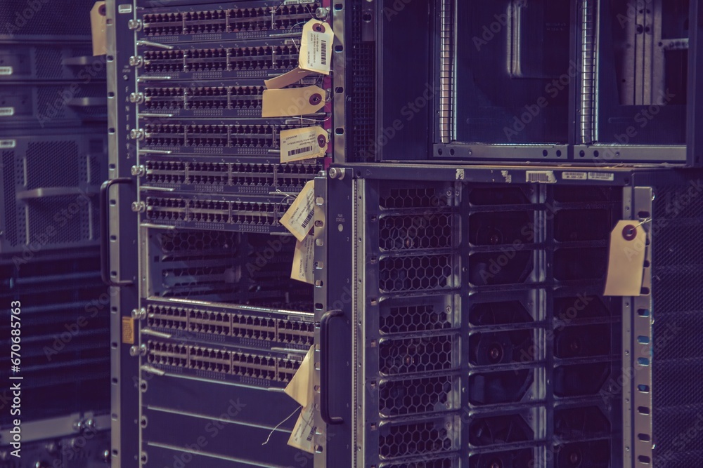 Marked and stored empty server cabinet after decommissioning Stock ...