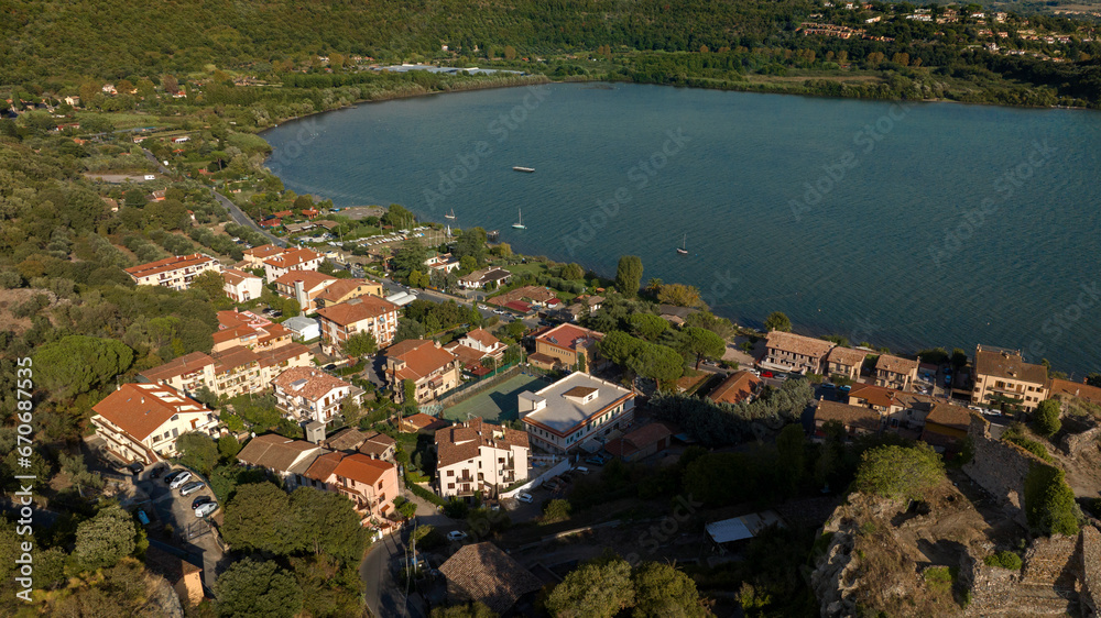 Aerial view of Lake Bracciano, originally also called Lake Sabatino. It ...