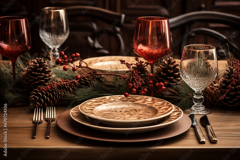 Holiday Table Servers. Photo from the side of the arrangement of plates ...