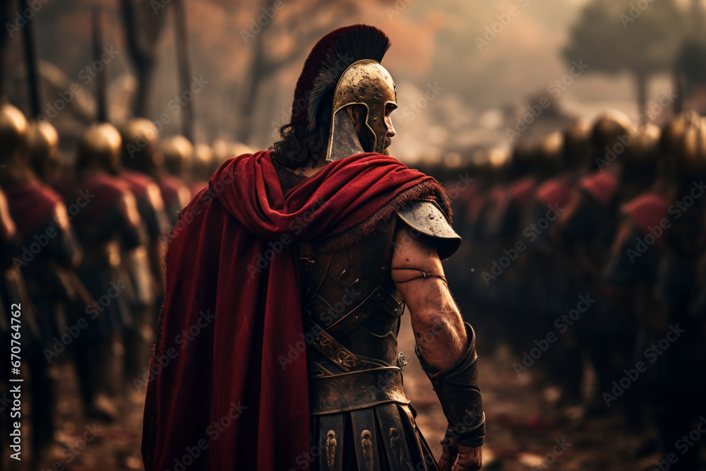 Warrior or emperor marching to war in ancient Greece. Concept of ...