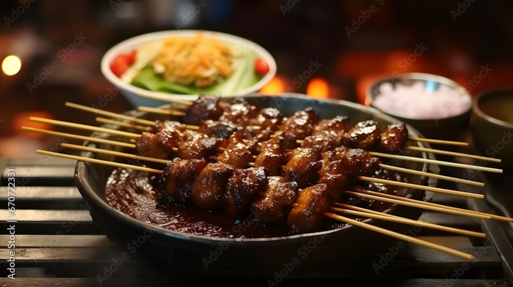 Sate Kikil made from cow skin cooked with spices, then grilled on ...