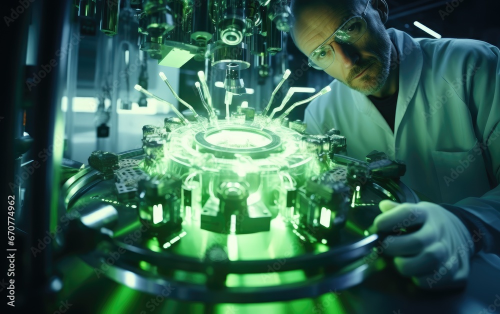 Researcher adjusting a particle accelerator in a high-tech laboratory Stock Photo | Adobe Stock