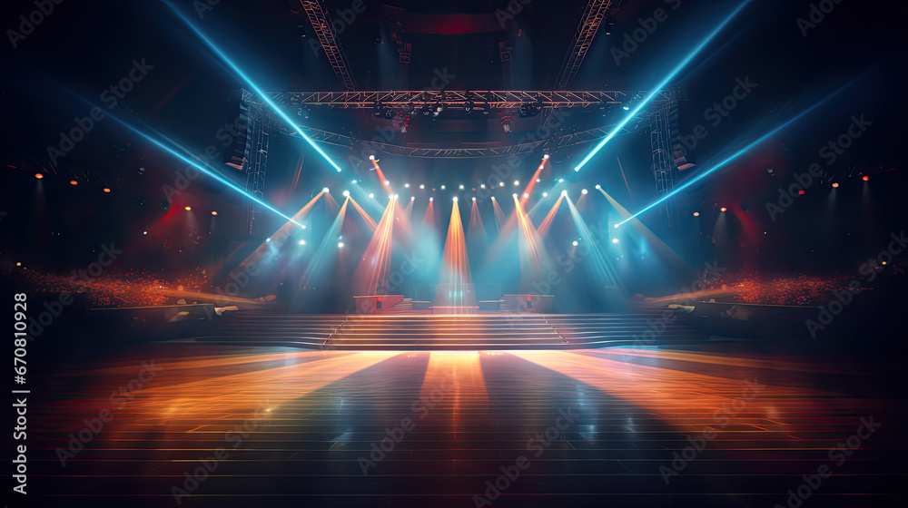 empty stage for performances with colorful lighting. a stage set up ...