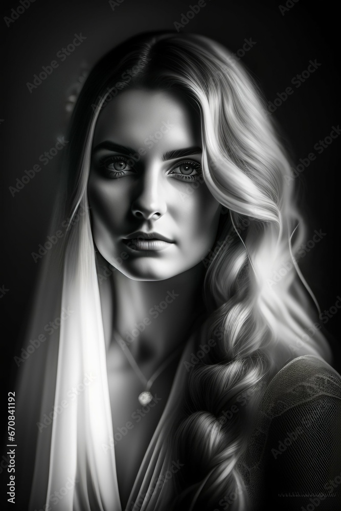 Victorian living room ghost and young woman, black and white ...