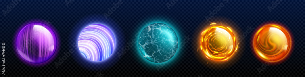 Magic energy orb ball icon with glow effect for game. Fantasy fire ...