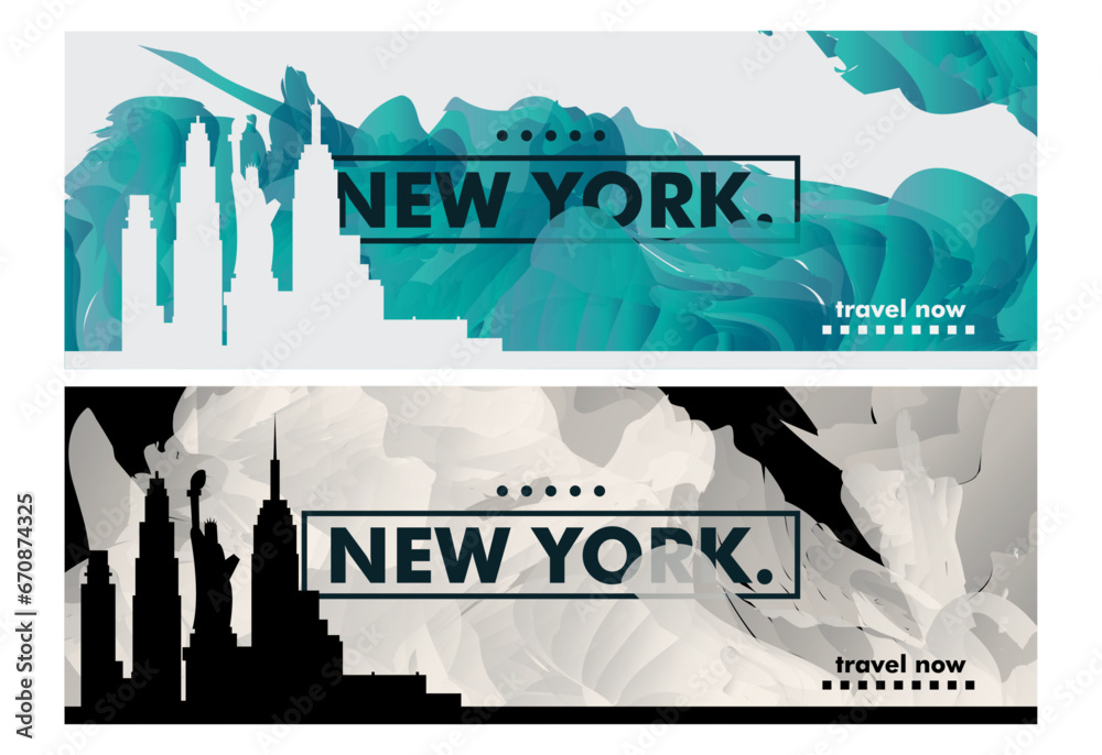 USA New York city banner pack with abstract shapes of skyline ...