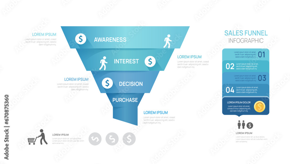 Infographic Sales funnel diagram template for business. Timeline 4 step ...