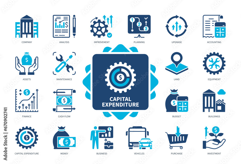 Capital Expenditure icon set. Company, Purchase, Maintenance ...
