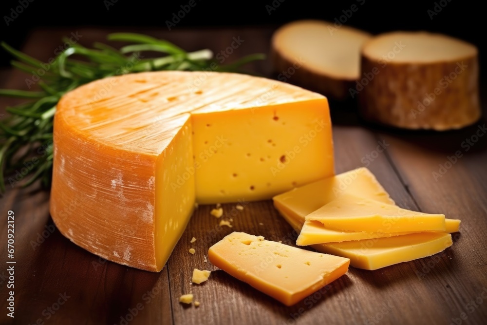 cross-section of smoked cheddar cheese Stock Photo | Adobe Stock