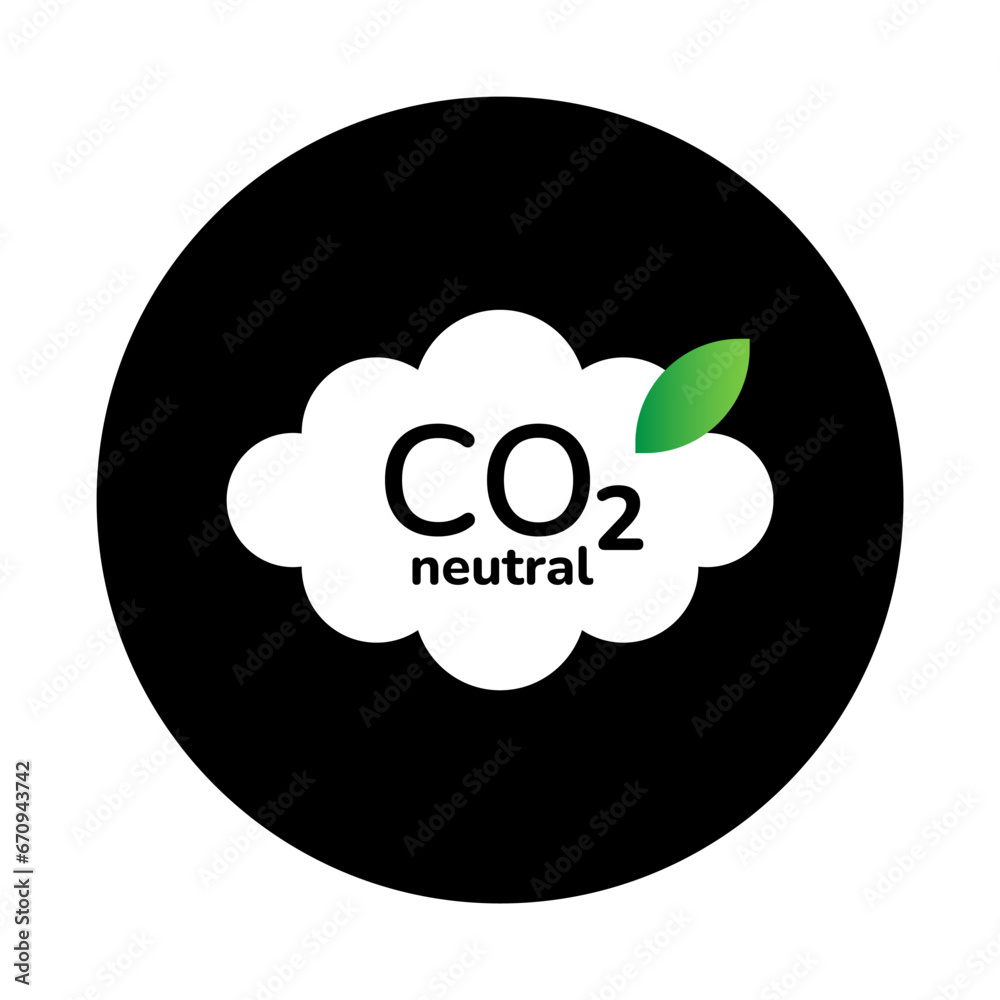 CO2 neutral round sticker vector icon. Eco friendly label of cloud with ...