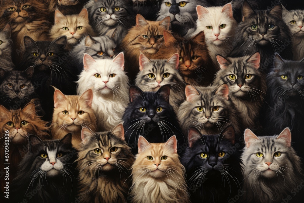 Funny cute wallpaper illustration with lots of cats. Banner design for ...