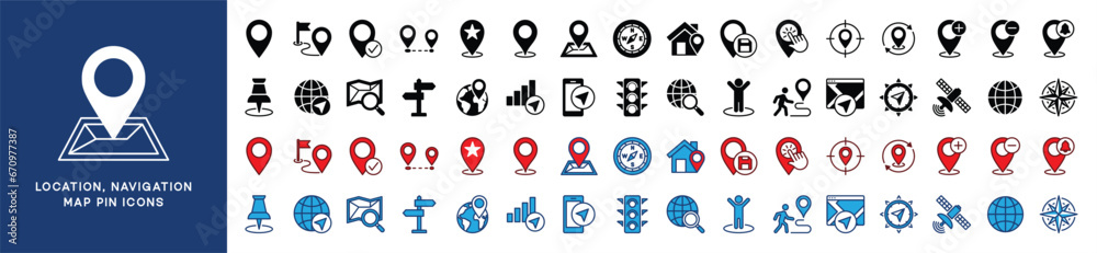 Location, navigation, and map pin icons set. Map marker icon symbol ...