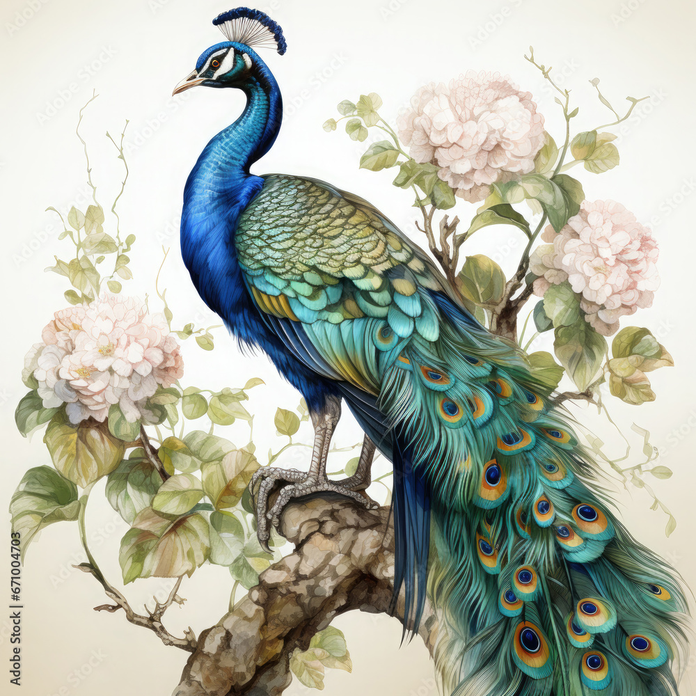 Watercolor peacock white background Clipart, Generative Ai Stock ...