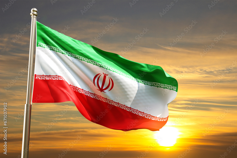 Flag of Iran on flagpole against the sunset. 3d-rendering Stock ...