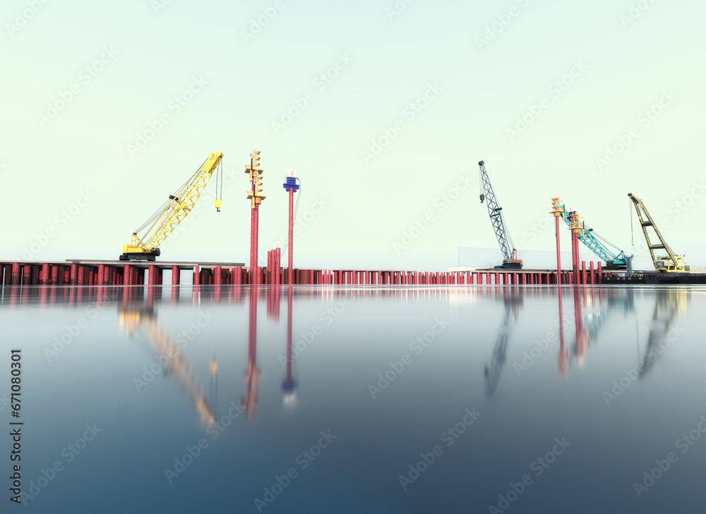 Berth construction. The scene of the construction of a berth with a ...
