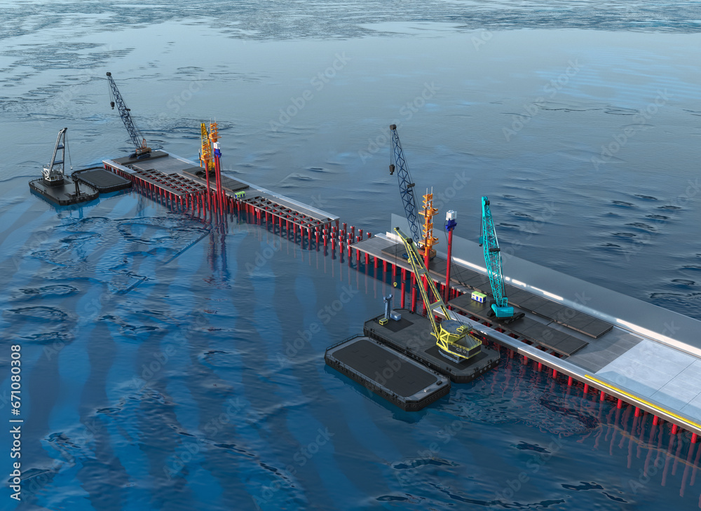 Berth construction. The scene of the construction of a berth with a ...