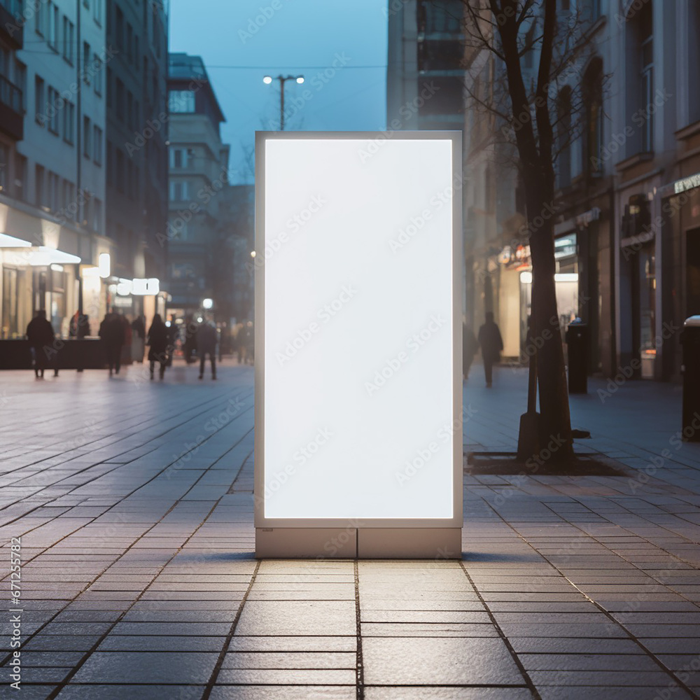 Blank Street Ad Sign Amid Sidewalk, Snapshot Aesthetic, Light White and ...