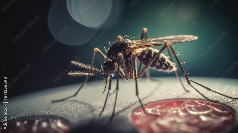 Aedes mosquito in a laboratory setting, under a microscope, with ...