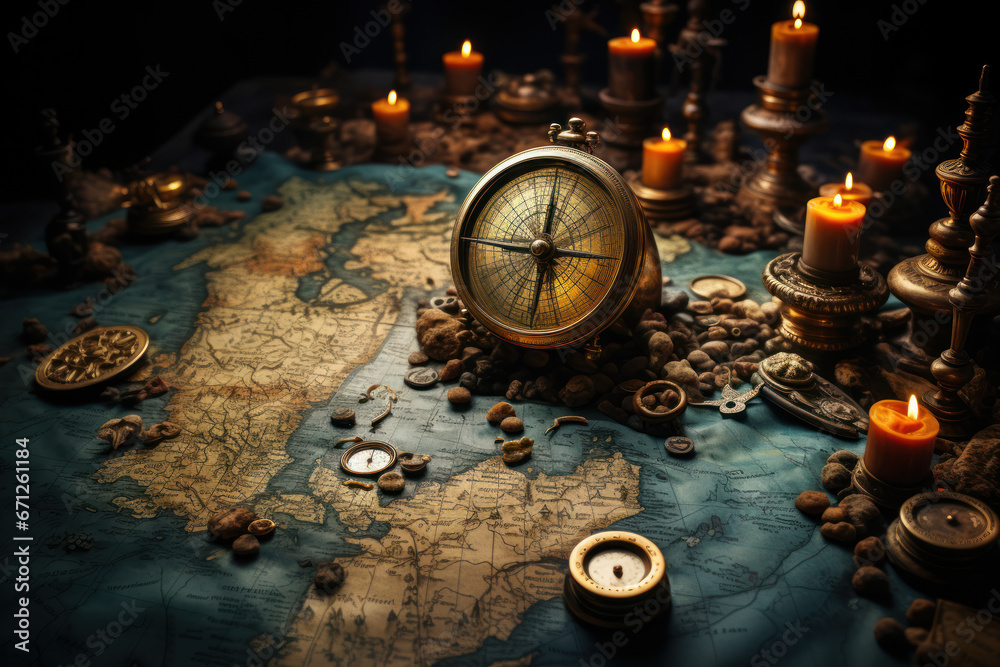 An old and weathered map, revealing the historical geography of a ...