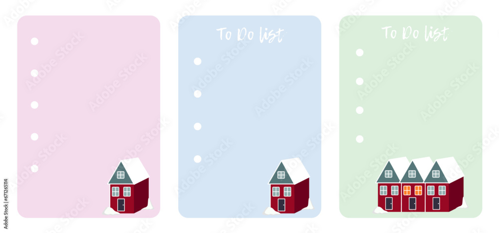 Set of notes, To Do list, Check list, tasks decorated templates. Winter ...