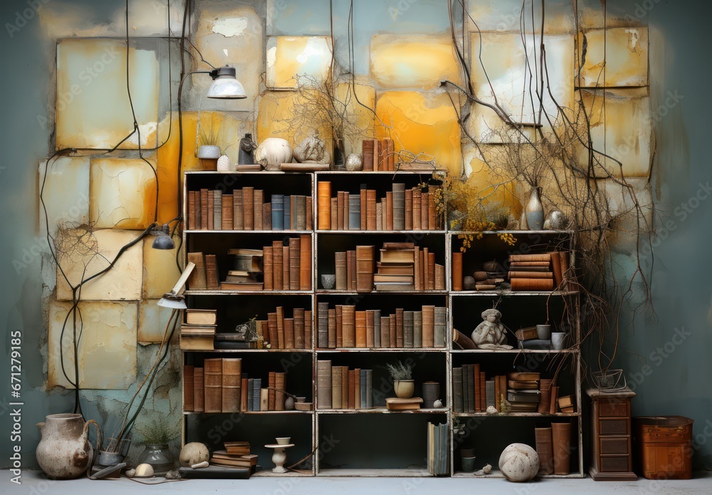 Step into an ethereal realm where old books hang suspended, creating a ...