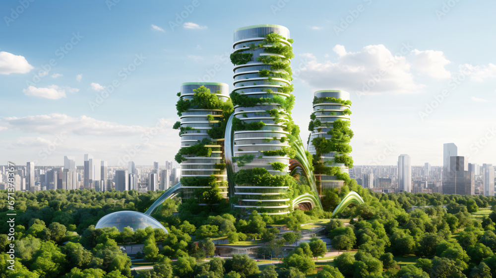Sustainable green building in modern city. Green architecture. Eco ...