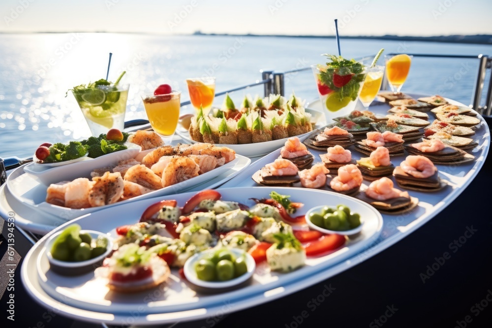catering tray of appetizers on cruise ship deck Stock Illustration ...
