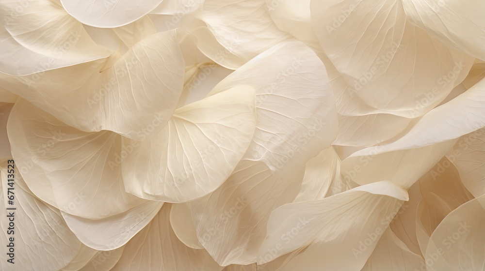 Nature abstract of flower petals, beige transparent leaves with natural ...